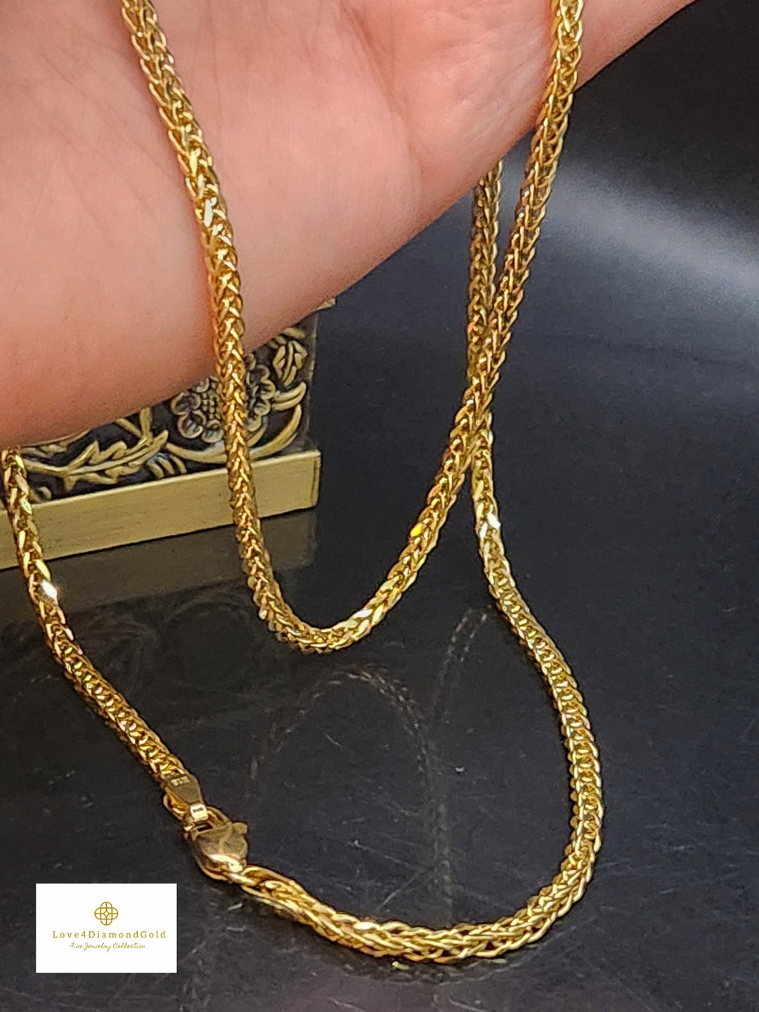 20" Real 18K Gold Foxtail Chain Necklace Franco Chain Layering Chain ...