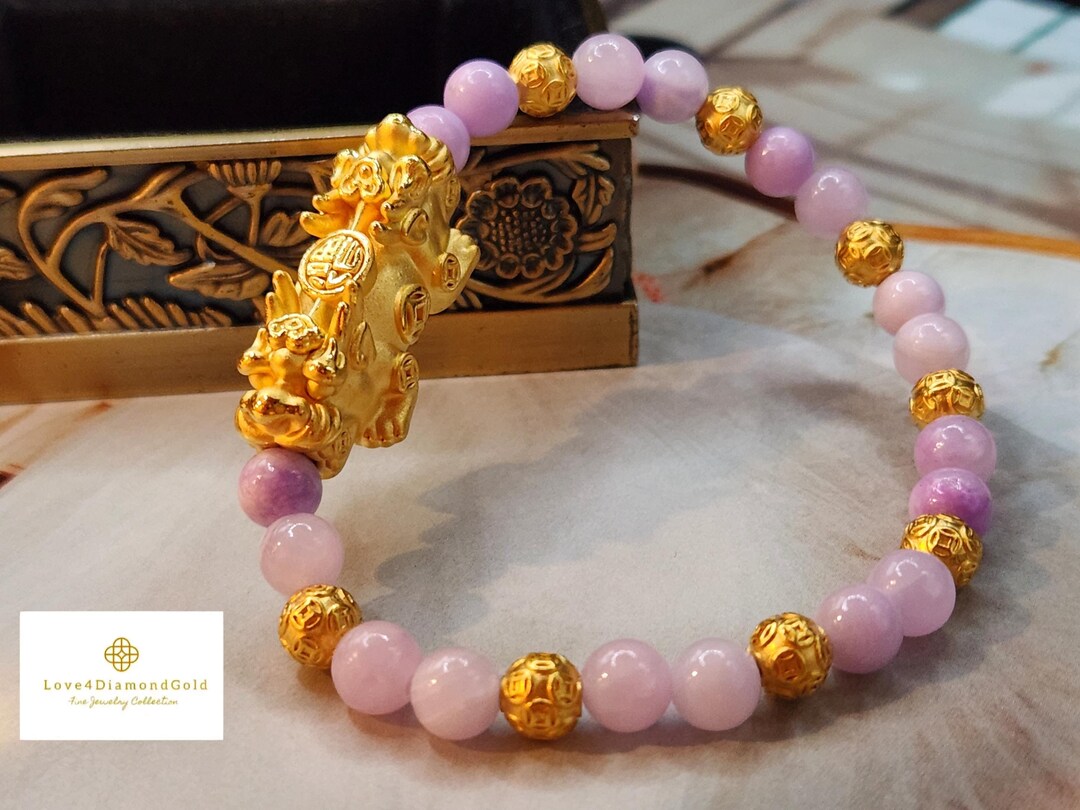 24K Solid Gold Pixiu Bracelet Feng Shui Bracelet Double Pixiu Bracelet ...