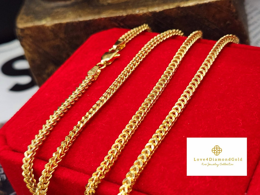 18K Solid Gold Foxtail Chain Necklace Franco Chain Layering Chain ...
