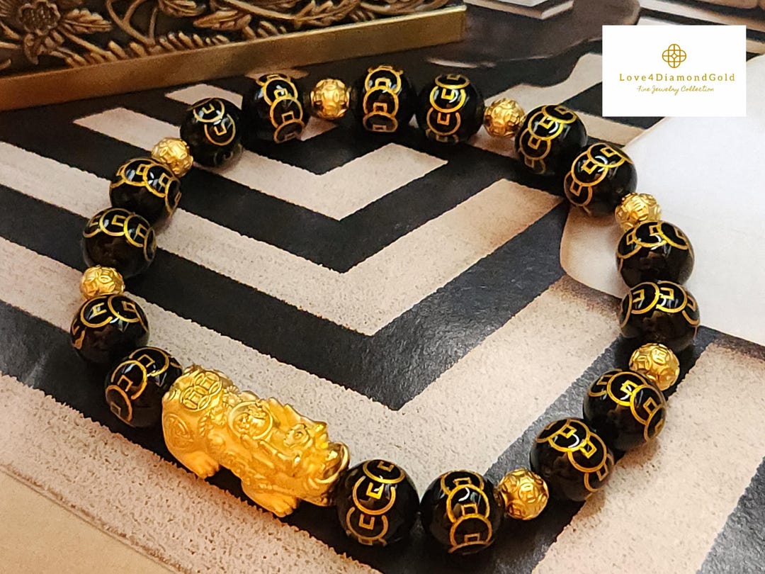 Real 24K Gold Pixiu Bracelet 24K Coin Bracelet Feng Shui Bracelet 24K ...