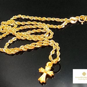 24K Gold Cross Necklace 18K Gold Chain 24K Gold Cross Pendant Small ...