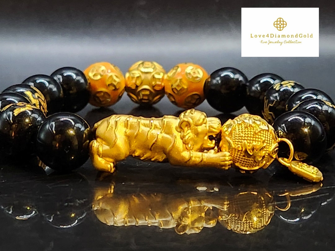 Real 24K Gold Tiger Bracelet 24K Coin Bracelet Feng Shui Bracelet 24K ...