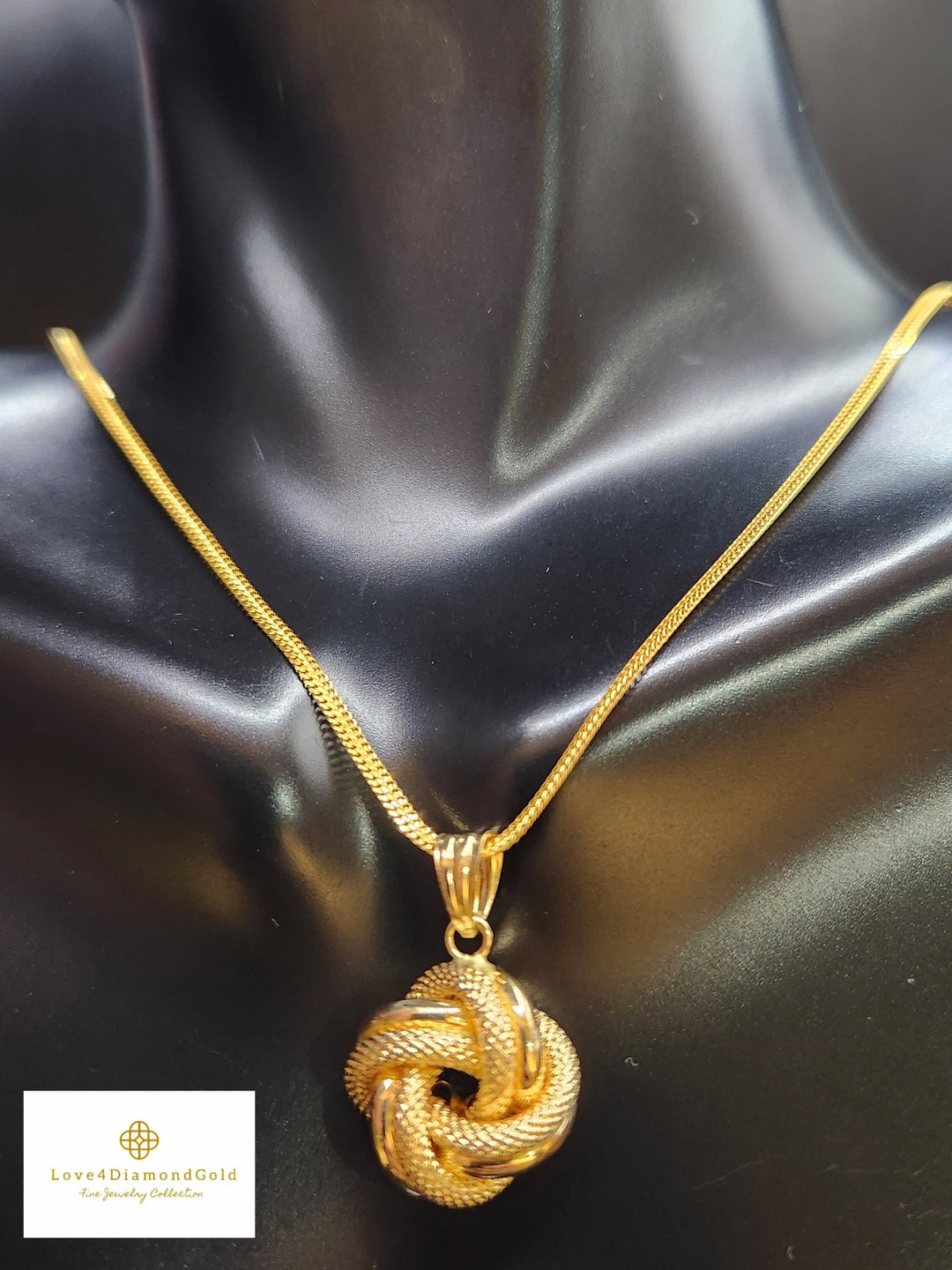 18K Real Gold Necklace 18K Gold Mesh Chain Necklace 18K Knot - Etsy