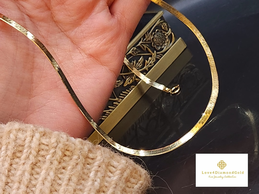 18" 18K Real Gold Herringbone Chain Necklace 18K Solid Gold Herringbone ...