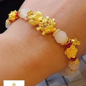 24K Real Gold Bracelet 24K Real Feng Shui Bracelet Lucky Bracelet Koi Bracelet 24K Koi Fish ...