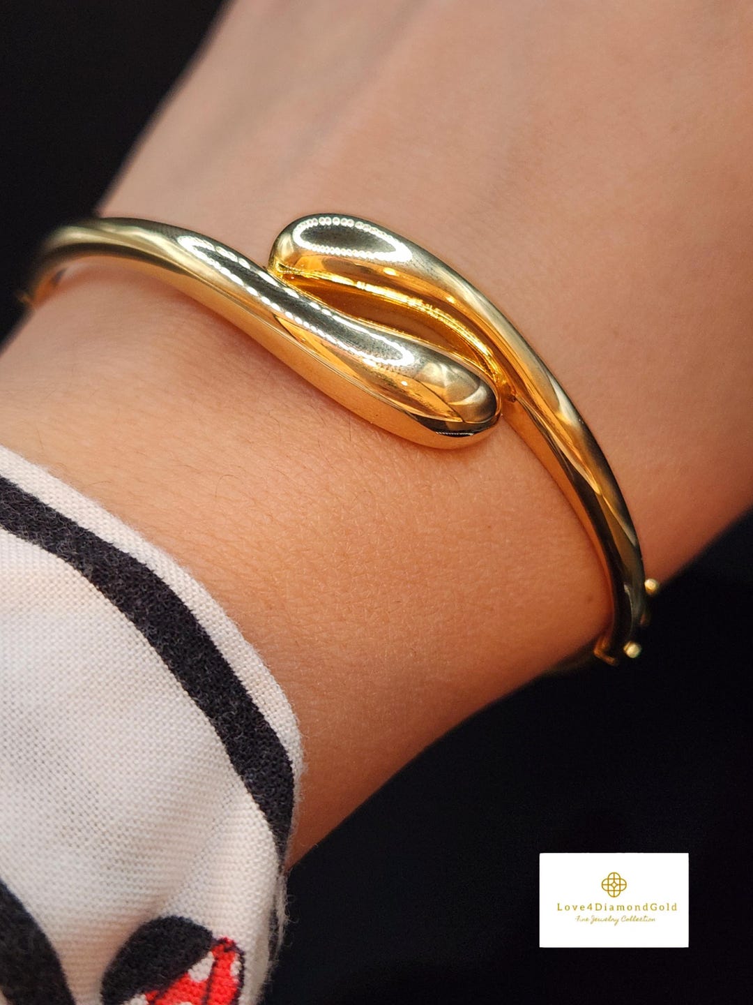 Oval 18K Real Gold Bangle 18K Elegant Bangle Plain Bangle Minimalist ...
