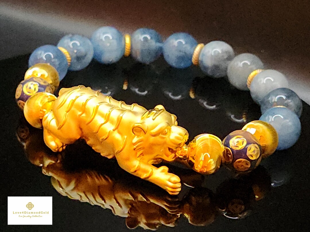 Real 24K Gold Tiger Bracelet Cats Eye Bracelet Feng Shui Bracelet ...