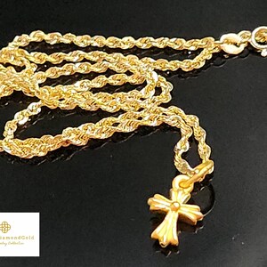 24K Gold Cross Necklace 18K Gold Chain 24K Gold Cross Pendant Small ...