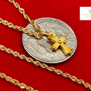 24K Gold Cross Necklace 18K Gold Chain 24K Gold Cross Pendant Small ...