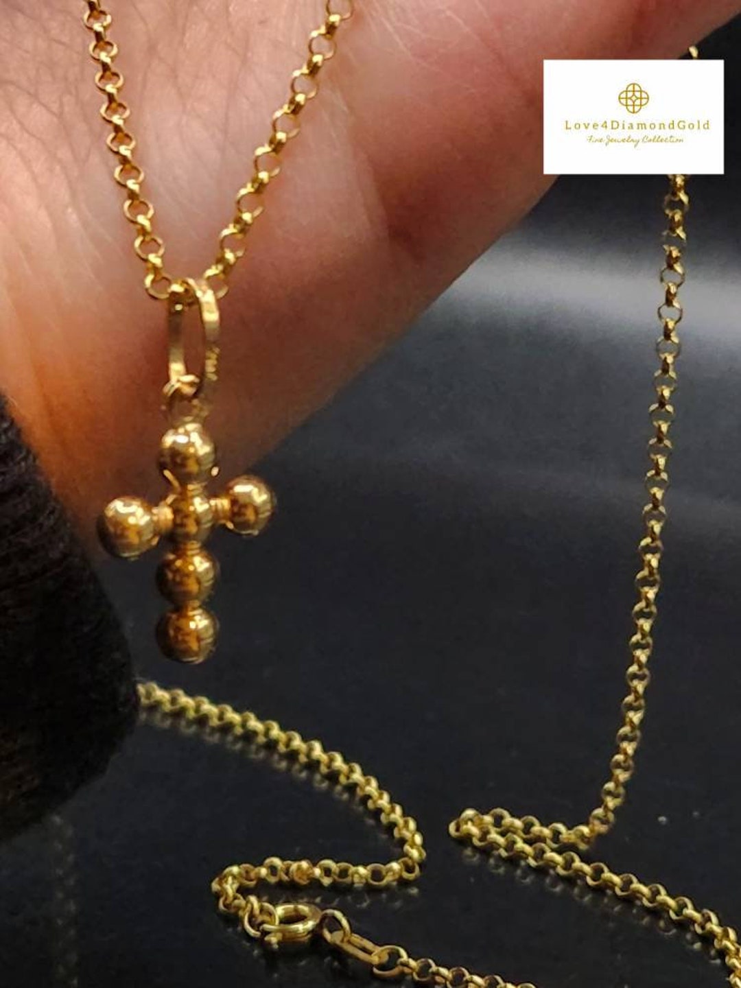 18K Real Solid Gold Necklace 18K Cross Necklace Bubble Cross Necklace ...