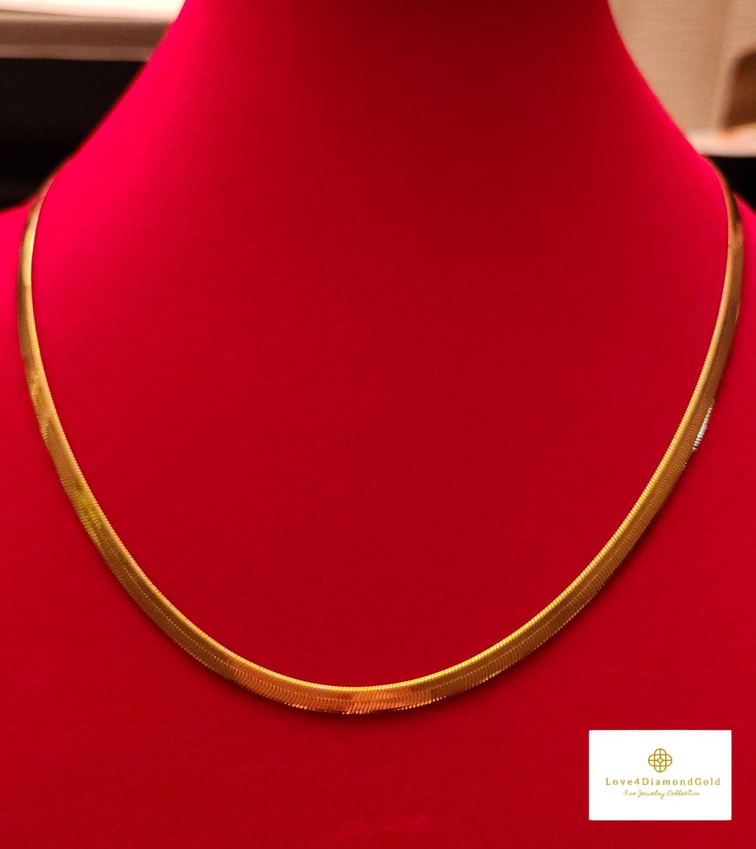 16" to 18" 3.4mm 18K Real Gold Herringbone Chain Necklace 18K Solid ...