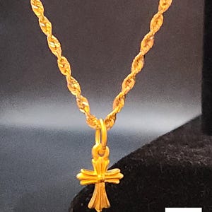 24K Gold Cross Necklace 18K Gold Chain 24K Gold Cross Pendant Small ...