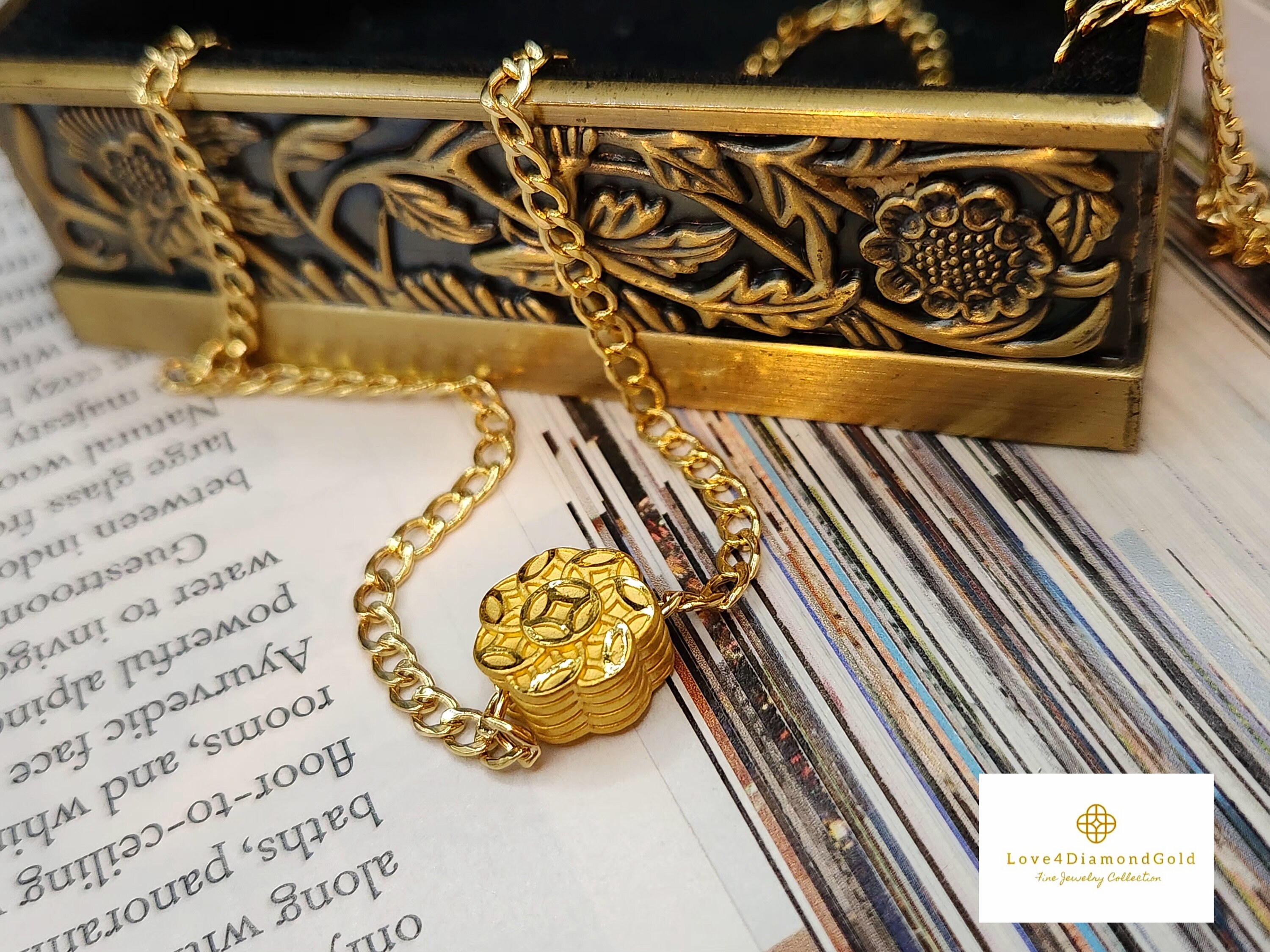 Real 24K Gold Coin Pendant 18K Gold Chain Necklace 18K Gold Curb Chain ...