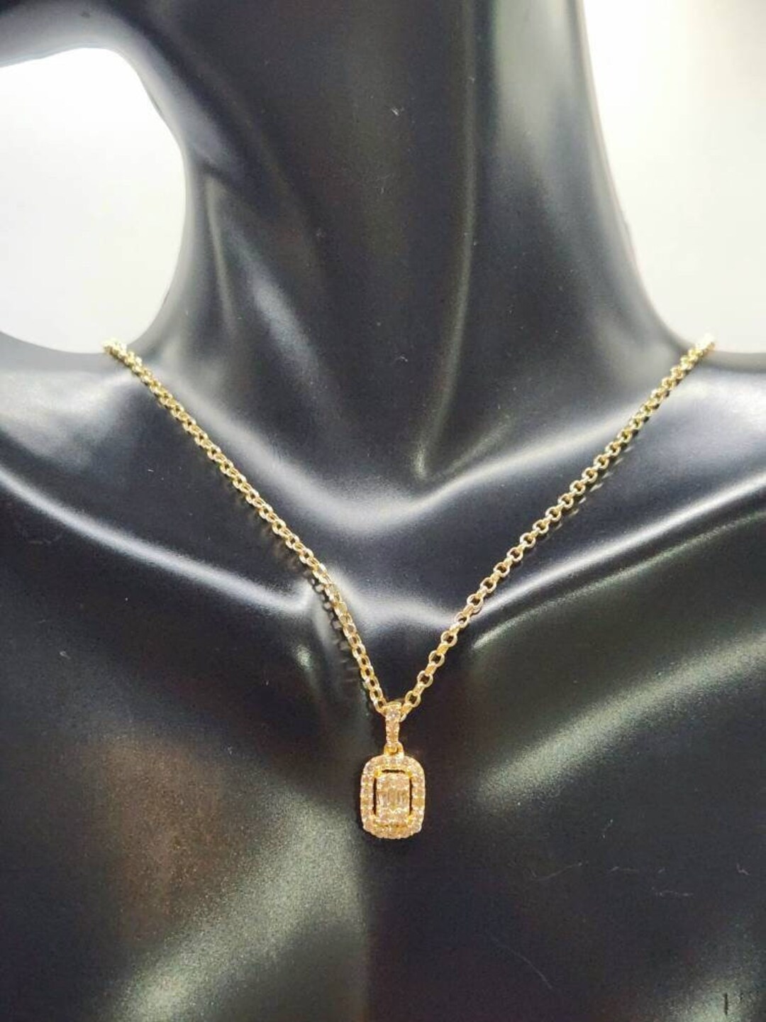 18K Real Diamond Necklace .25ct Diamond Rectangle Necklace 18K Elegant ...