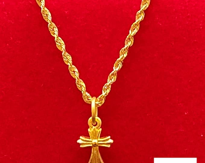 24K Gold Cross Necklace 18K Gold Chain 24K Gold Cross Pendant Small ...