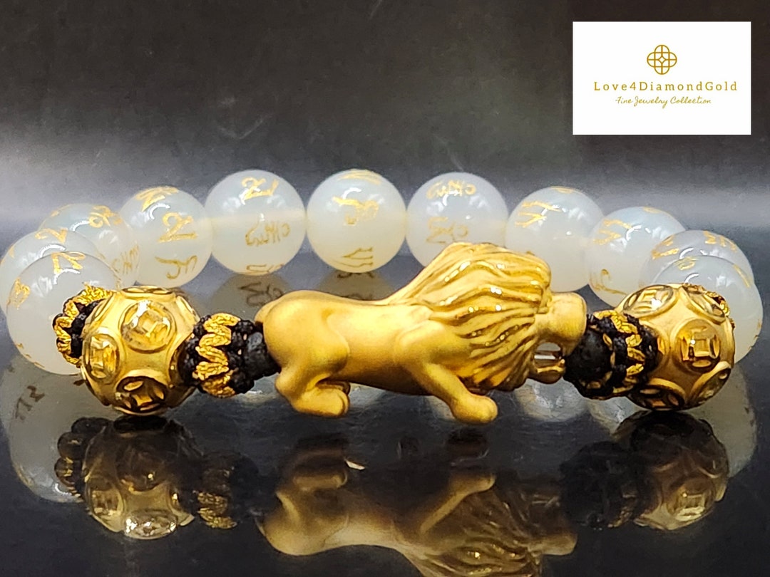 24K Real Gold Lion Bracelet 6 Word Mantra Bracelet Good Luck Bracelet ...