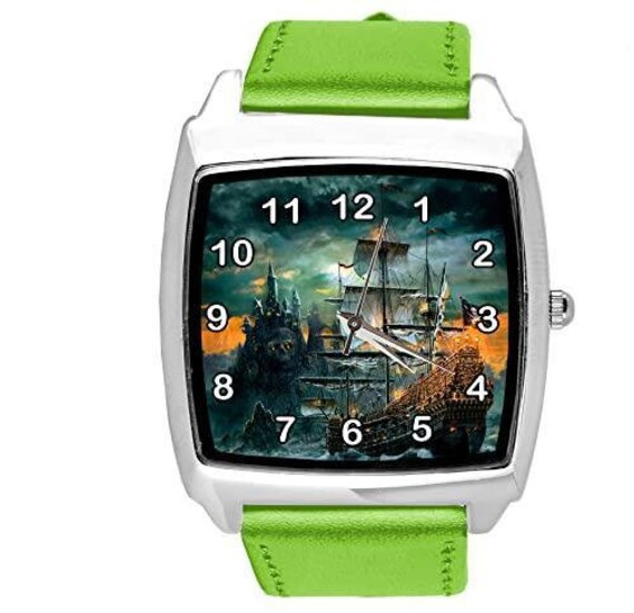 Green Leather Square Watch for Ship Fans - Etsy