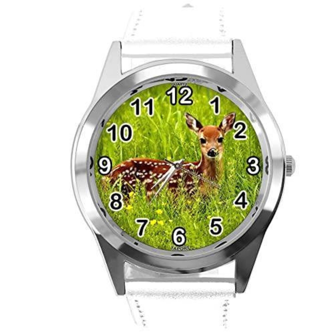 Taport White Leather Round Watch for Deer Fans - Etsy