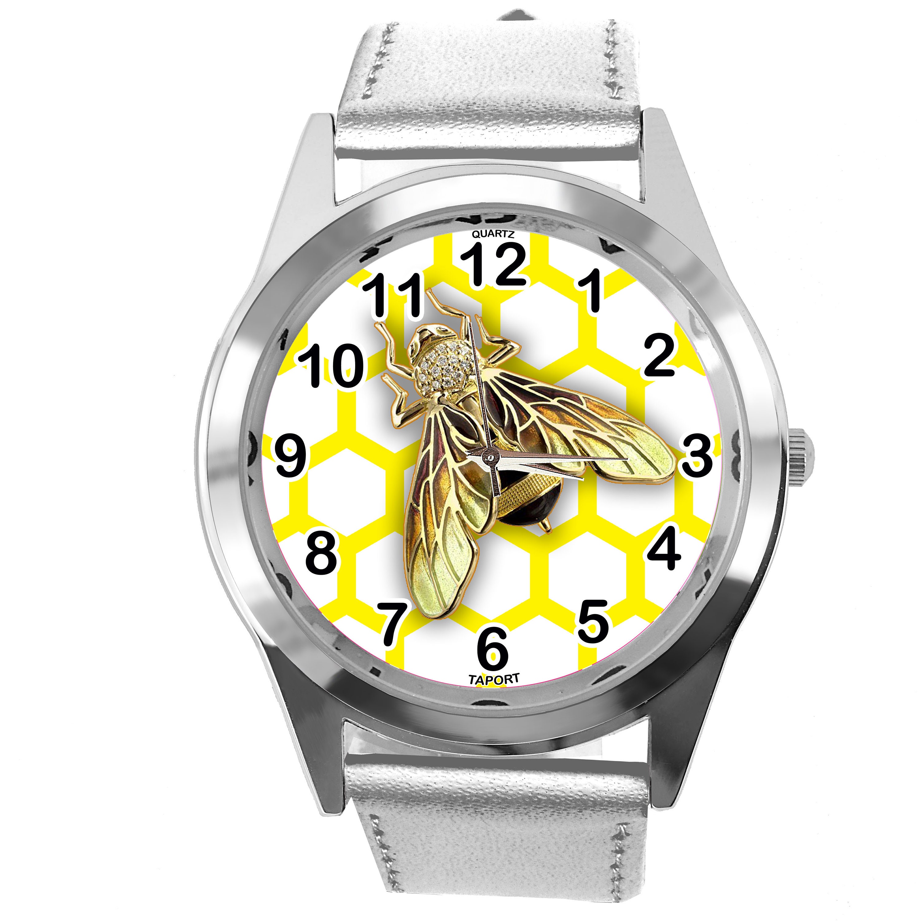 Silver Leather Round Quartz Watch for Bee Fans - Etsy