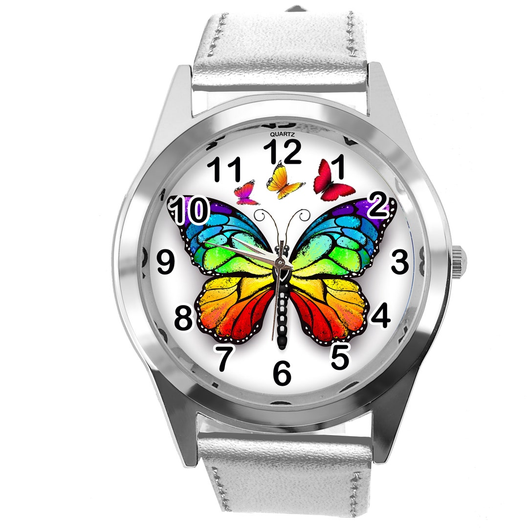 Taport Silver Leather Round Watch for Butterfly Fans E2 - Etsy