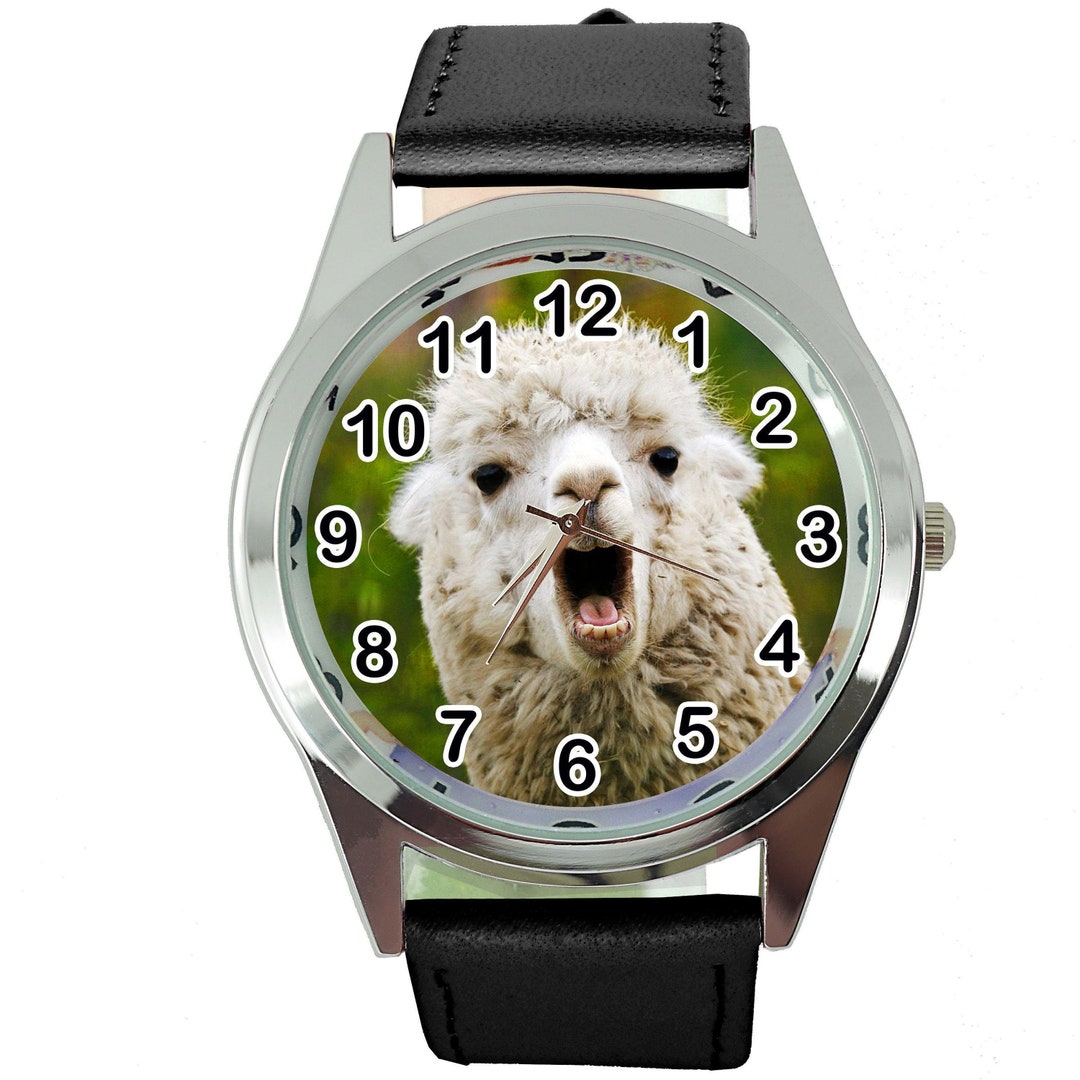 Llama Quartz Round Watch With Real Leather Strap - Etsy