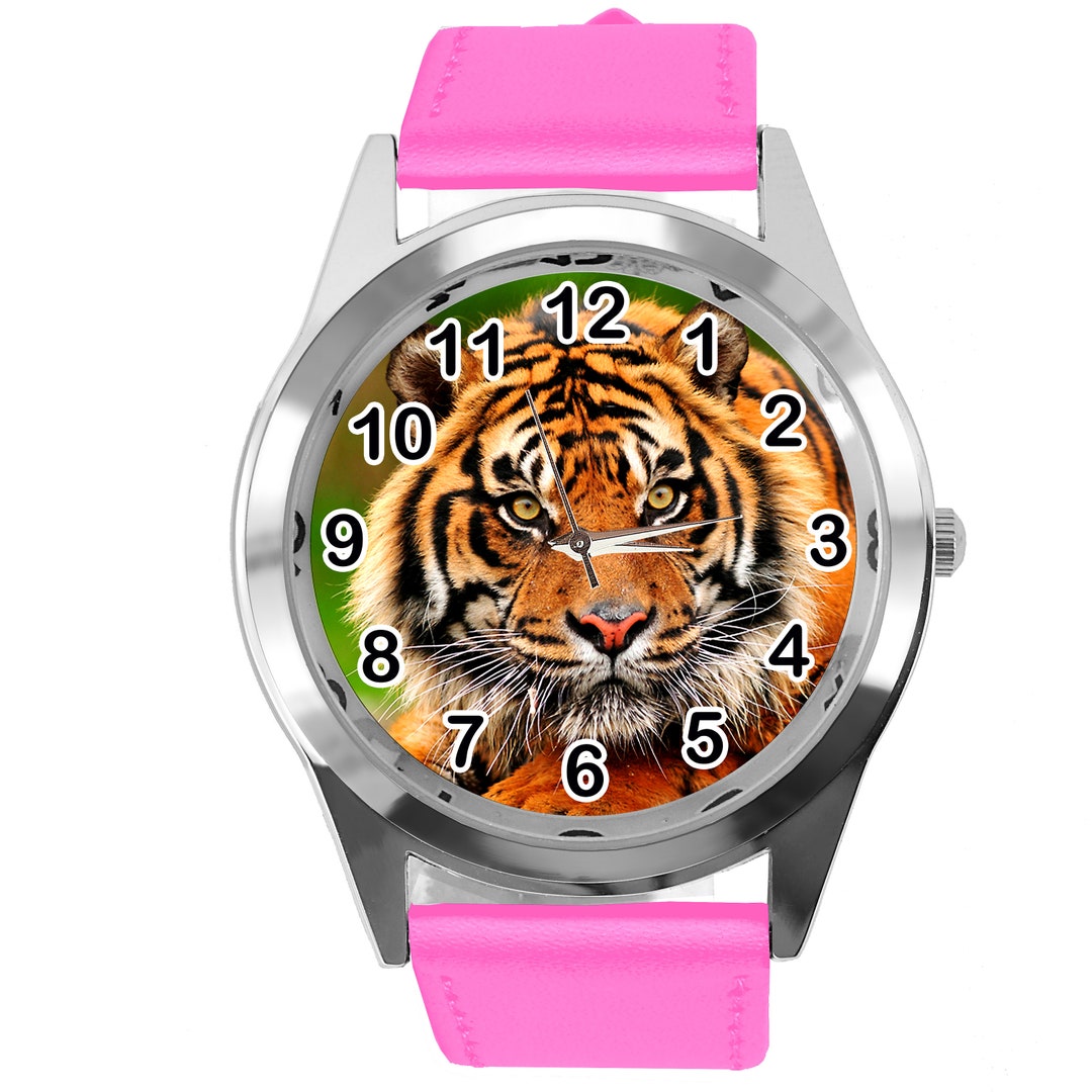 Taport Hot Pink Leather Round Watch for Tiger Fans - Etsy