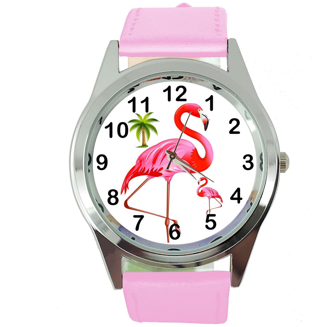 Flamingo Quartz Round Watch With Real Leather Strap - Etsy
