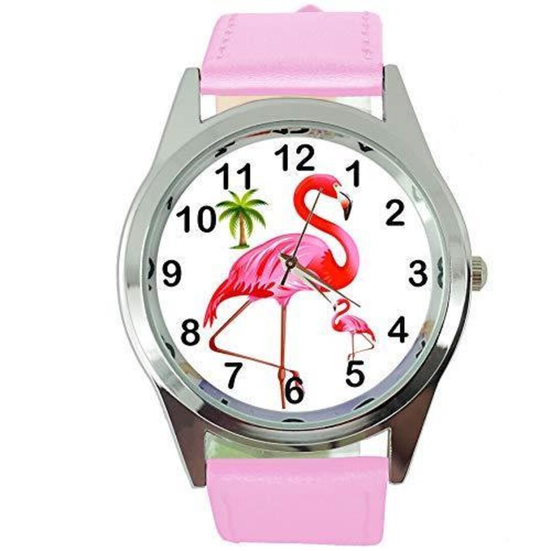 Pink Leather Round Quartz Watch for Flamingo Fans - Etsy