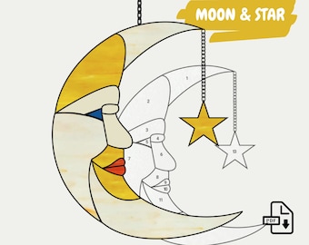 Moon and Stars Stained Glass Pattern, Digital Download Pattern, DIY ...