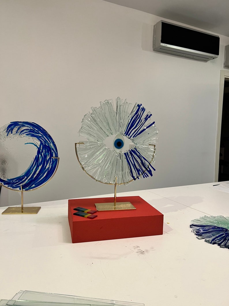 Modern Evil Eye Glass Decor With Brass Stand Gift for - Etsy