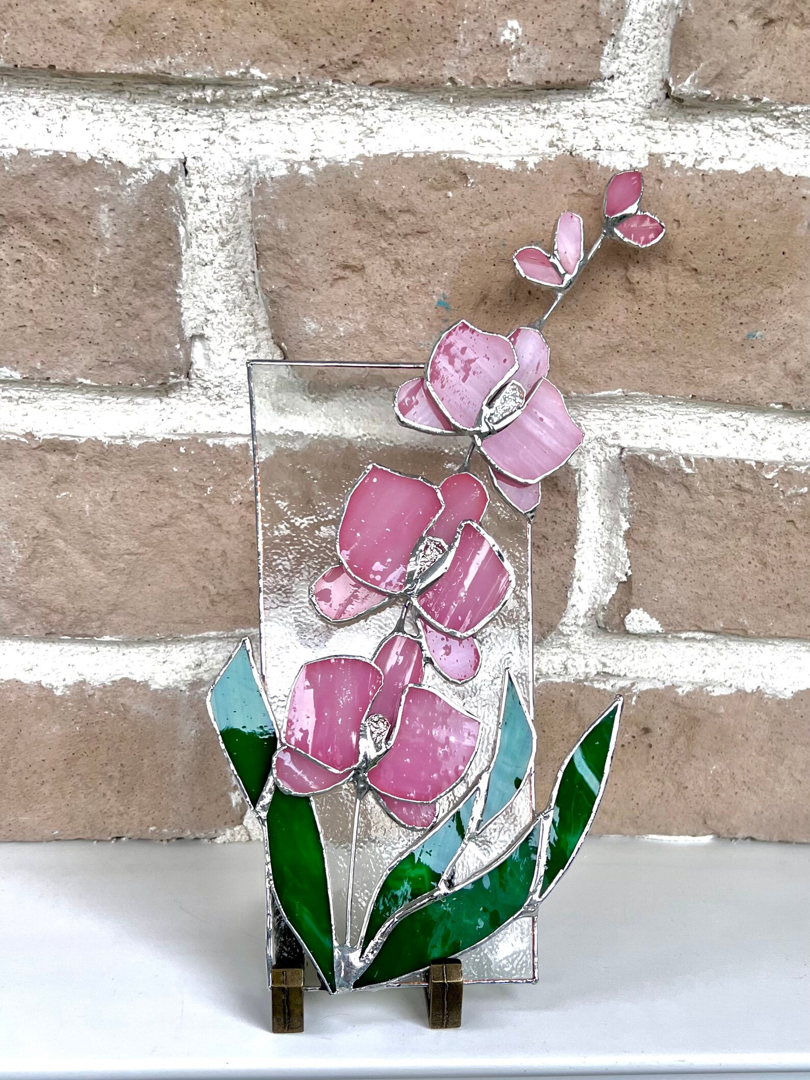 Stained Glass Orchid Panel With Stand Stained Glass - Etsy