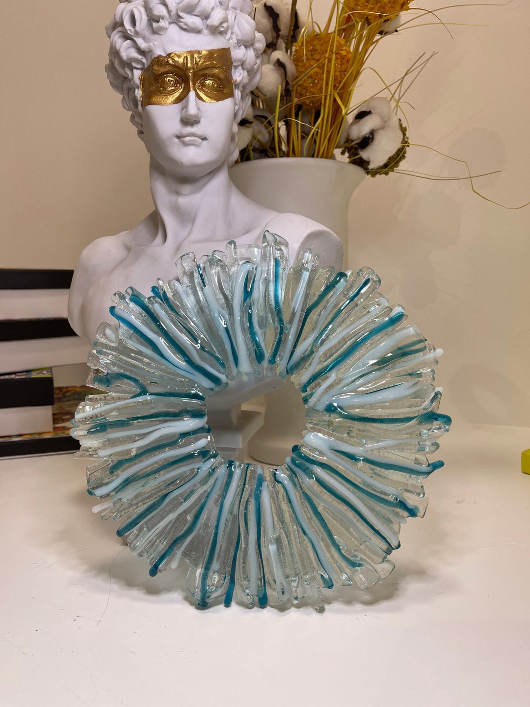 Glass Blue Disc | Fused Glass Art Panel for Gift - Etsy
