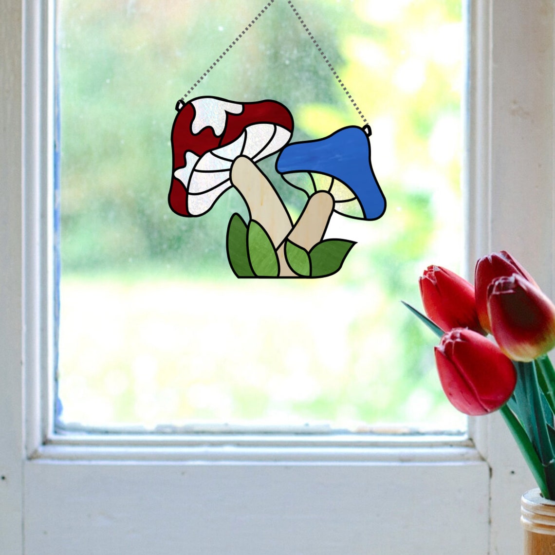 Mushroom Stained Glass Pattern • Stained Glass Mushroom Suncatcher to ...