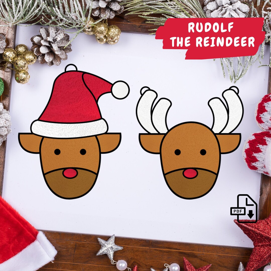 Rudolf the Reindeer Stained Glass Pattern • Christmas Window Hanging ...