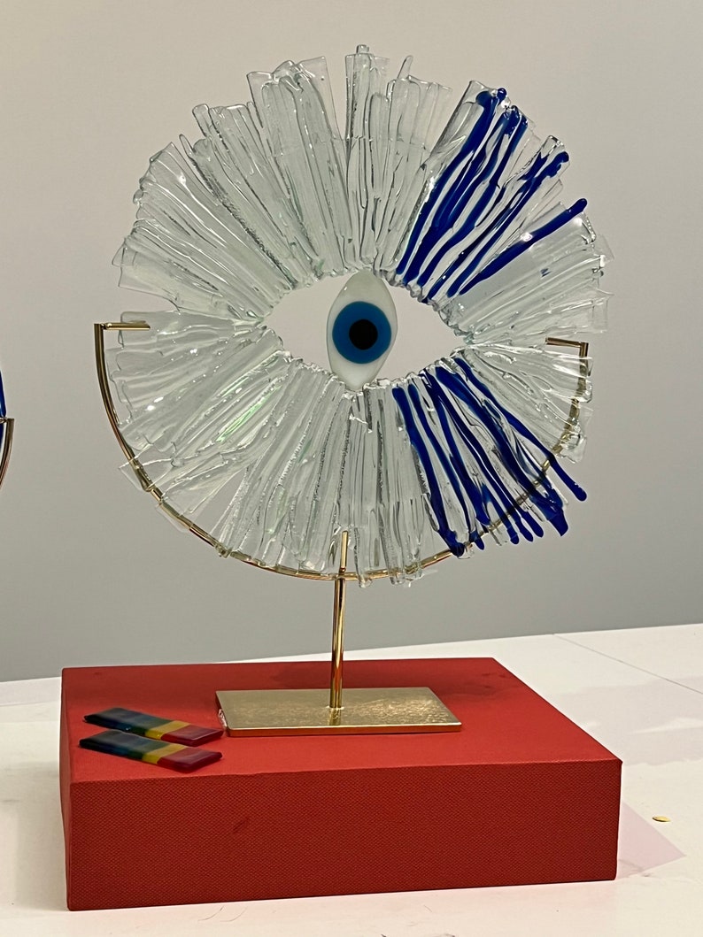 Modern Evil Eye Glass Decor With Brass Stand Gift for - Etsy