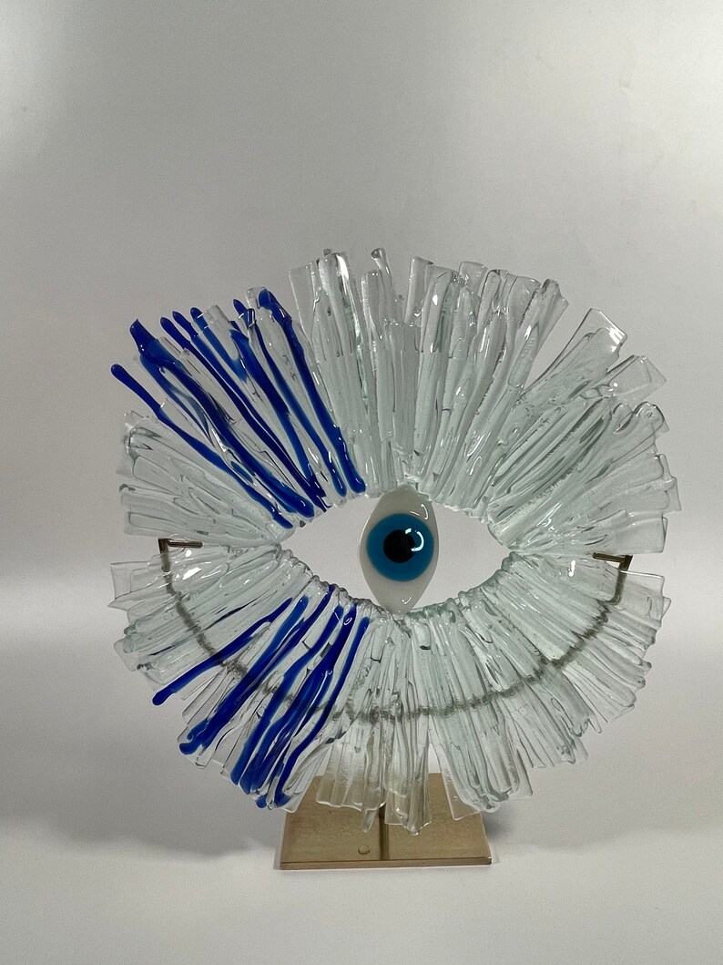 Modern Evil Eye Glass Decor With Brass Stand Gift for - Etsy