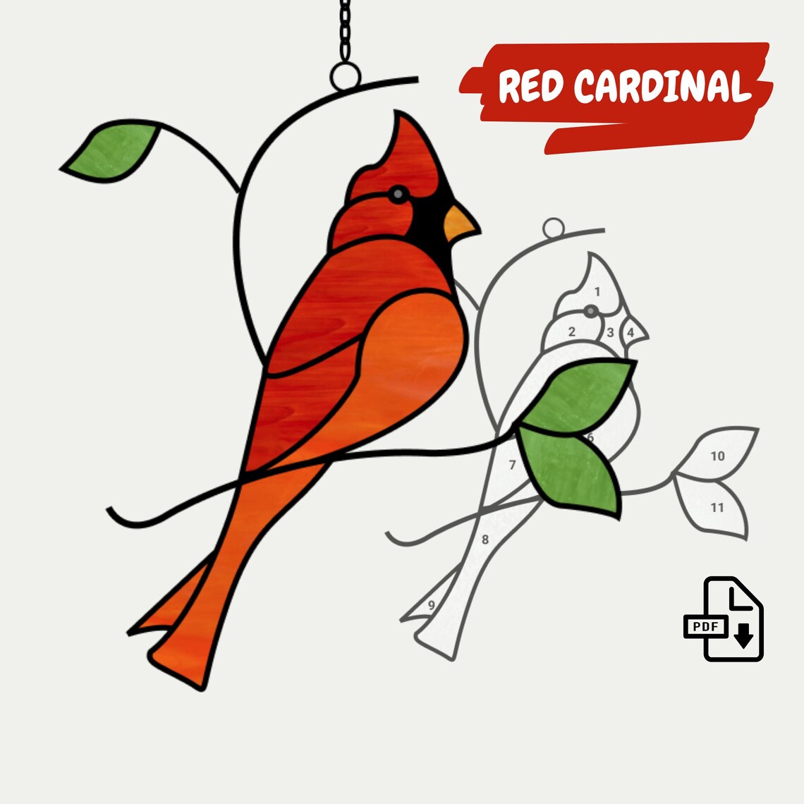 Stained Glass Red Cardinal Suncatcher Pattern • Easy DIY (PDF Pattern ...
