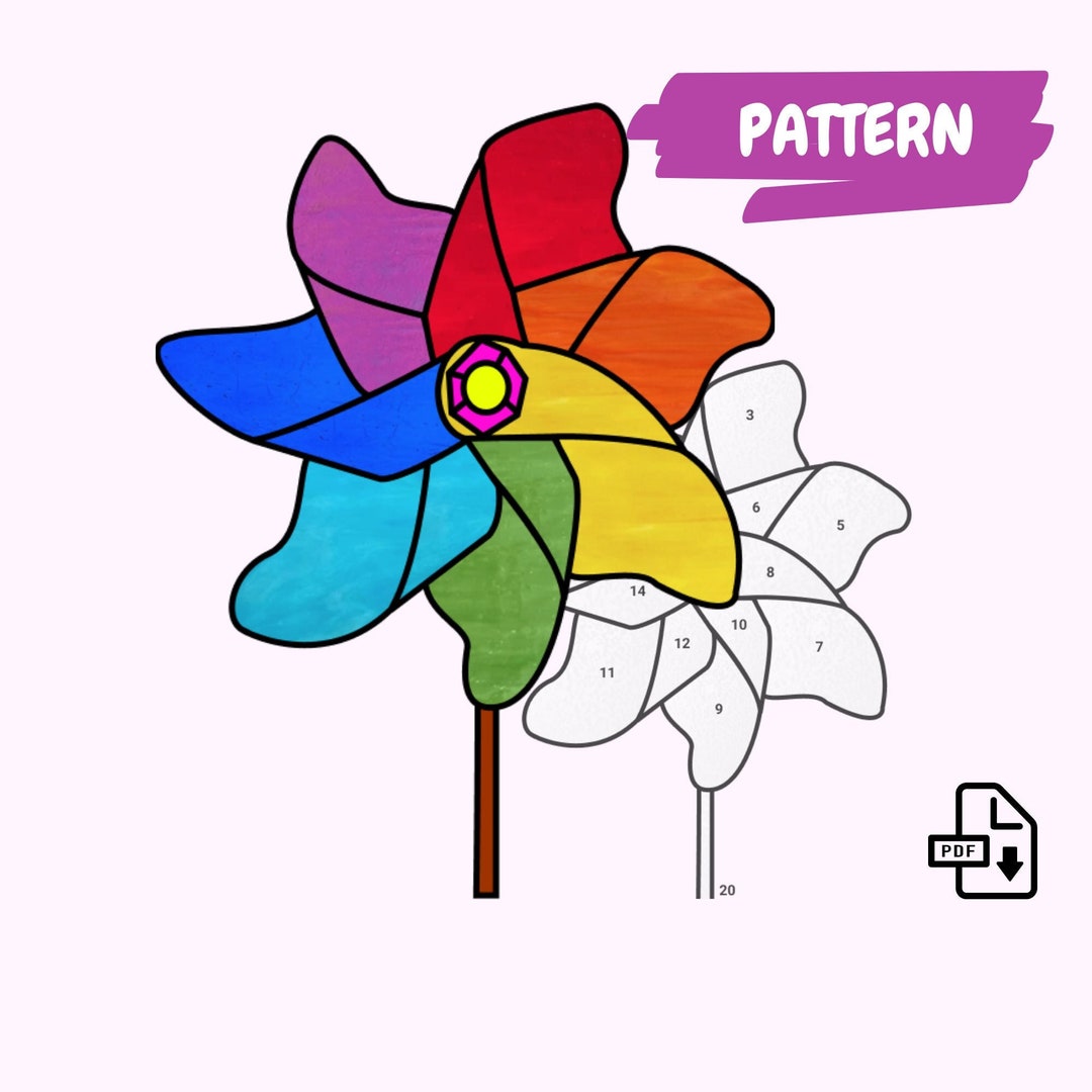 Rainbow Pinwheel Stained Glass Pattern • Beginner Project (digital ...