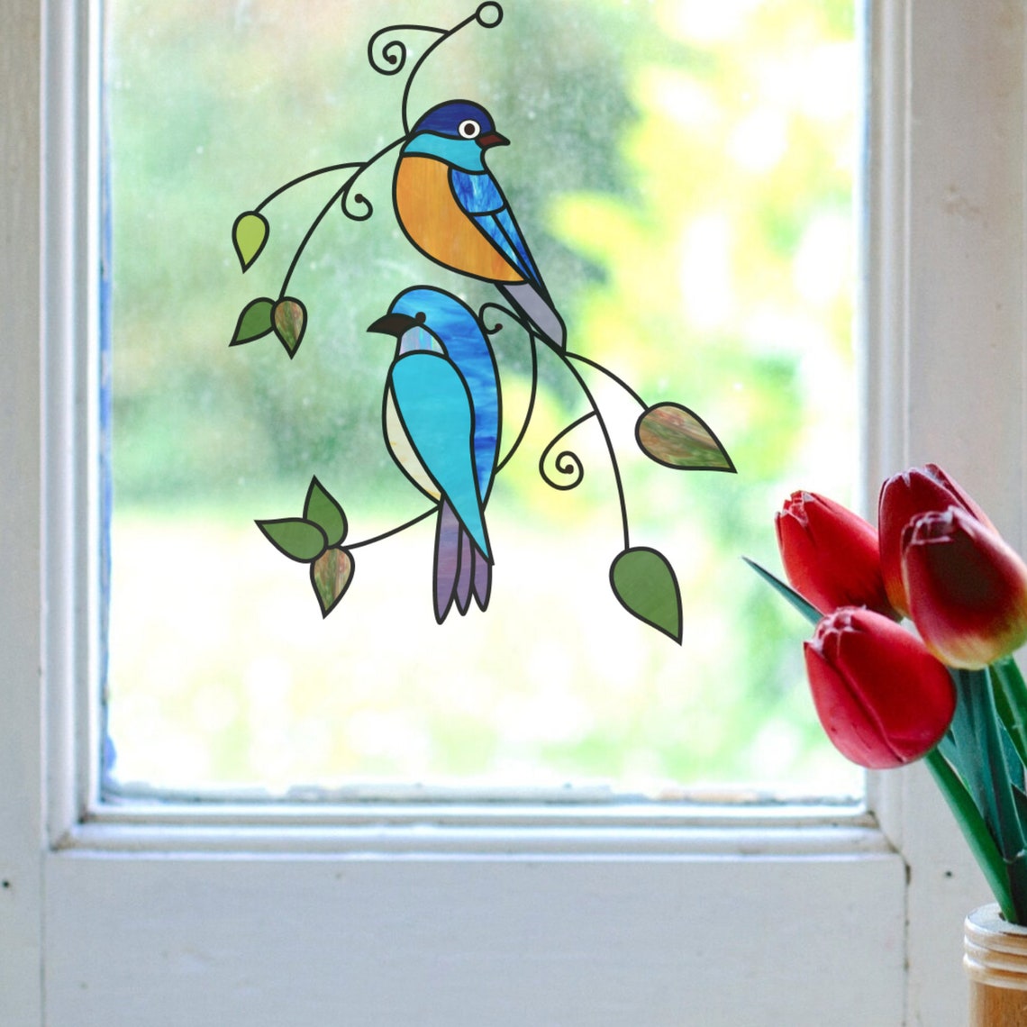 Birds on Branch Stained Glass Pattern • DIY Window Hanging (PDF) - Etsy