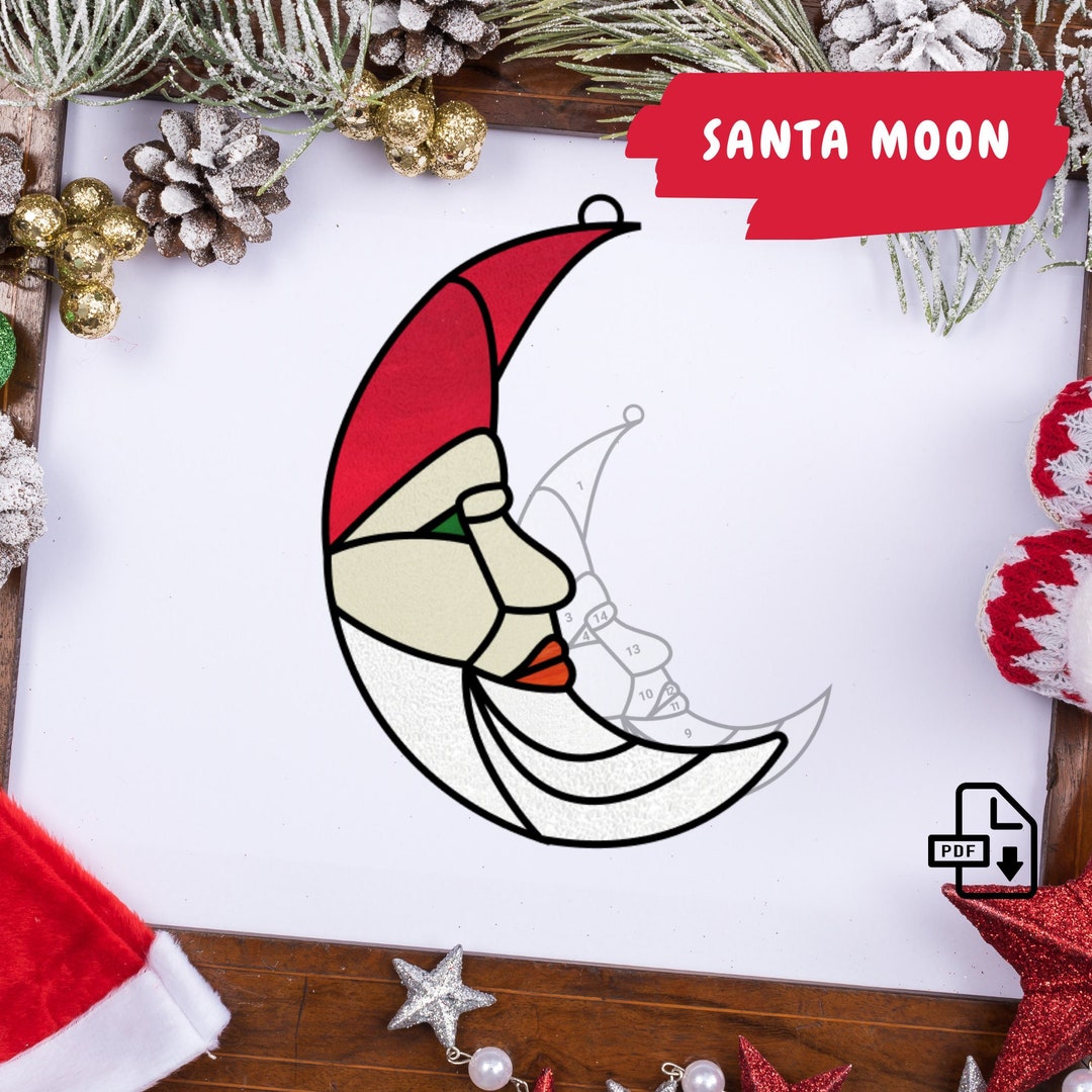 Santa Moon Stained Glass Pattern • Christmas Window Hanging Pattern ...