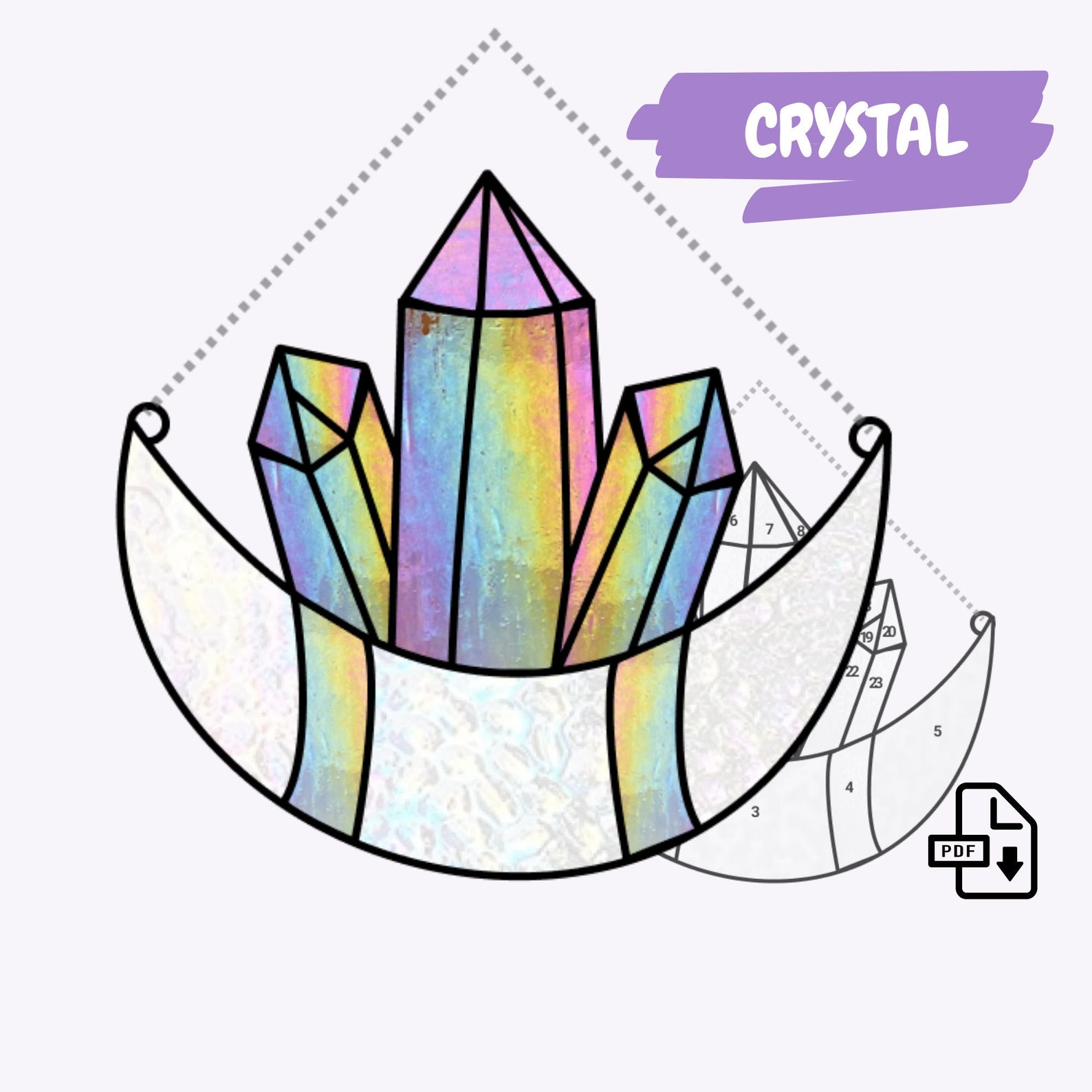 Crystal Stained Glass Pattern Moon & Crystals Stained Glass - Etsy
