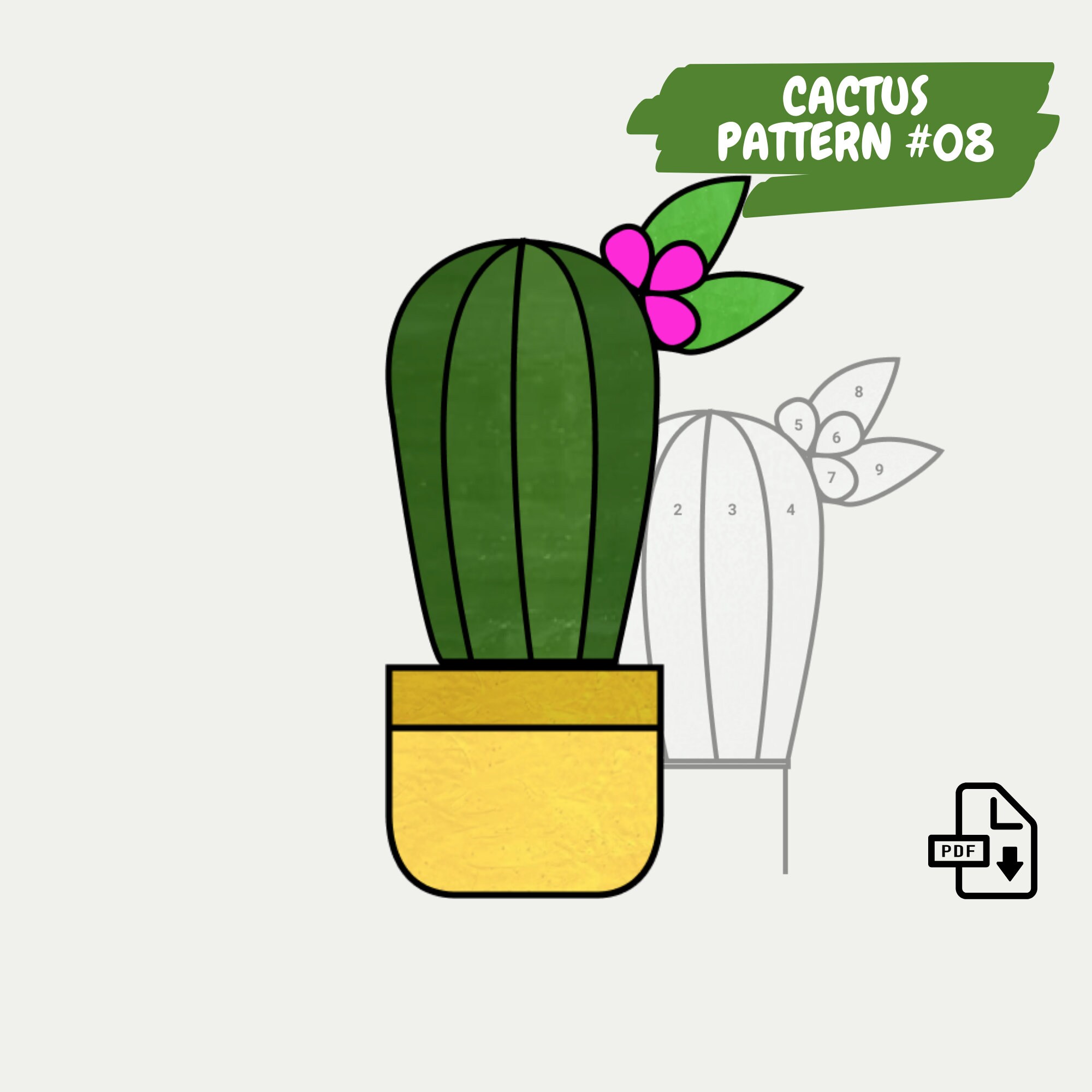 Cactus Stained Glass Pattern to Download • Digital PDF Beginner Pattern ...