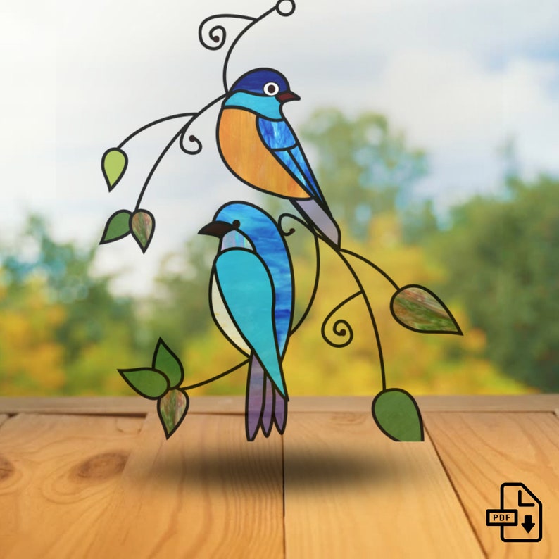 Stained Glass Birds Pattern Birds on Branch Stained Glass - Etsy