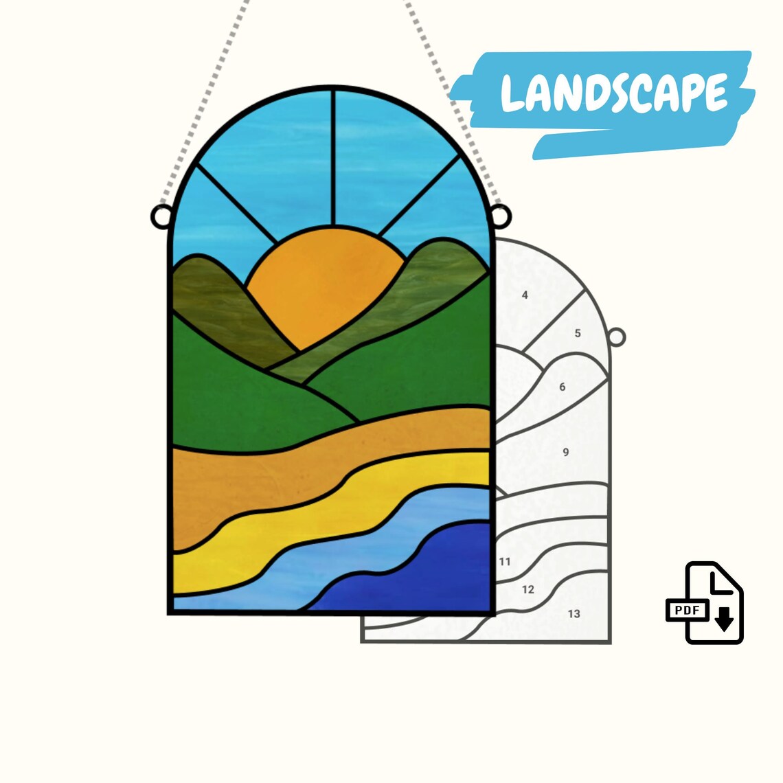 Digital PDF Download Landscape Stained Glass Pattern - Etsy