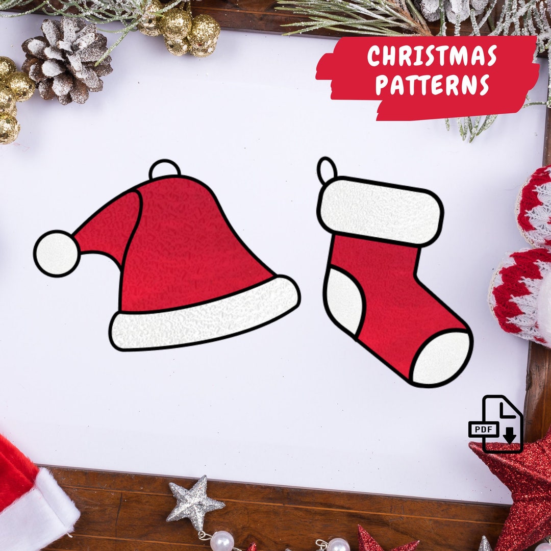 Christmas Santa Hat & Stocking Stained Glass Pattern - Etsy