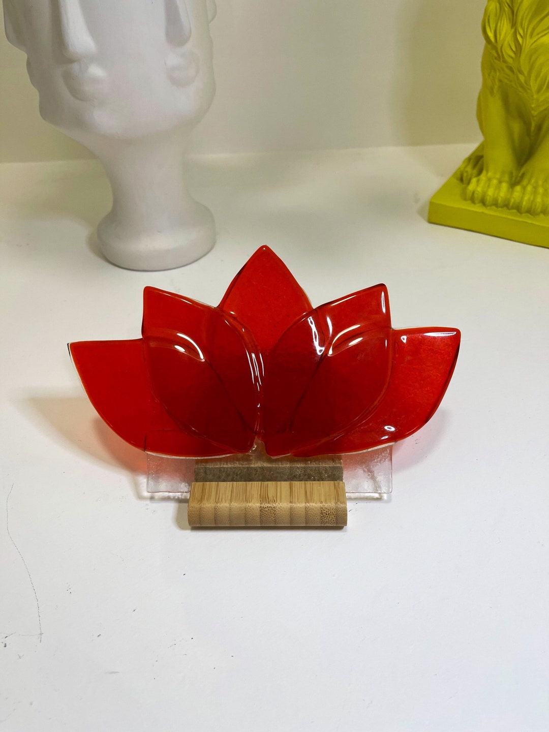 Fused Glass Red Lotus Flower | Lotus Suncatcher | Unique Gift for Her ...
