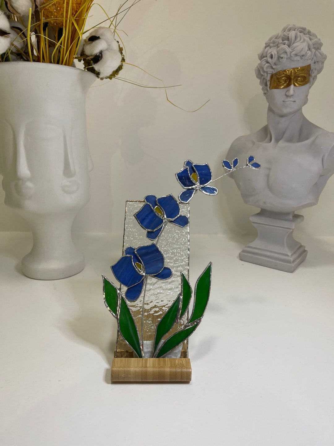 Stained Glass Orchid Panel With Stand • 3D Stained Glass Home Decor ...