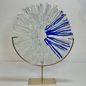 Modern Glass Disc Sculpture • Abstract Fused Glass Disc • Unique Decor ...