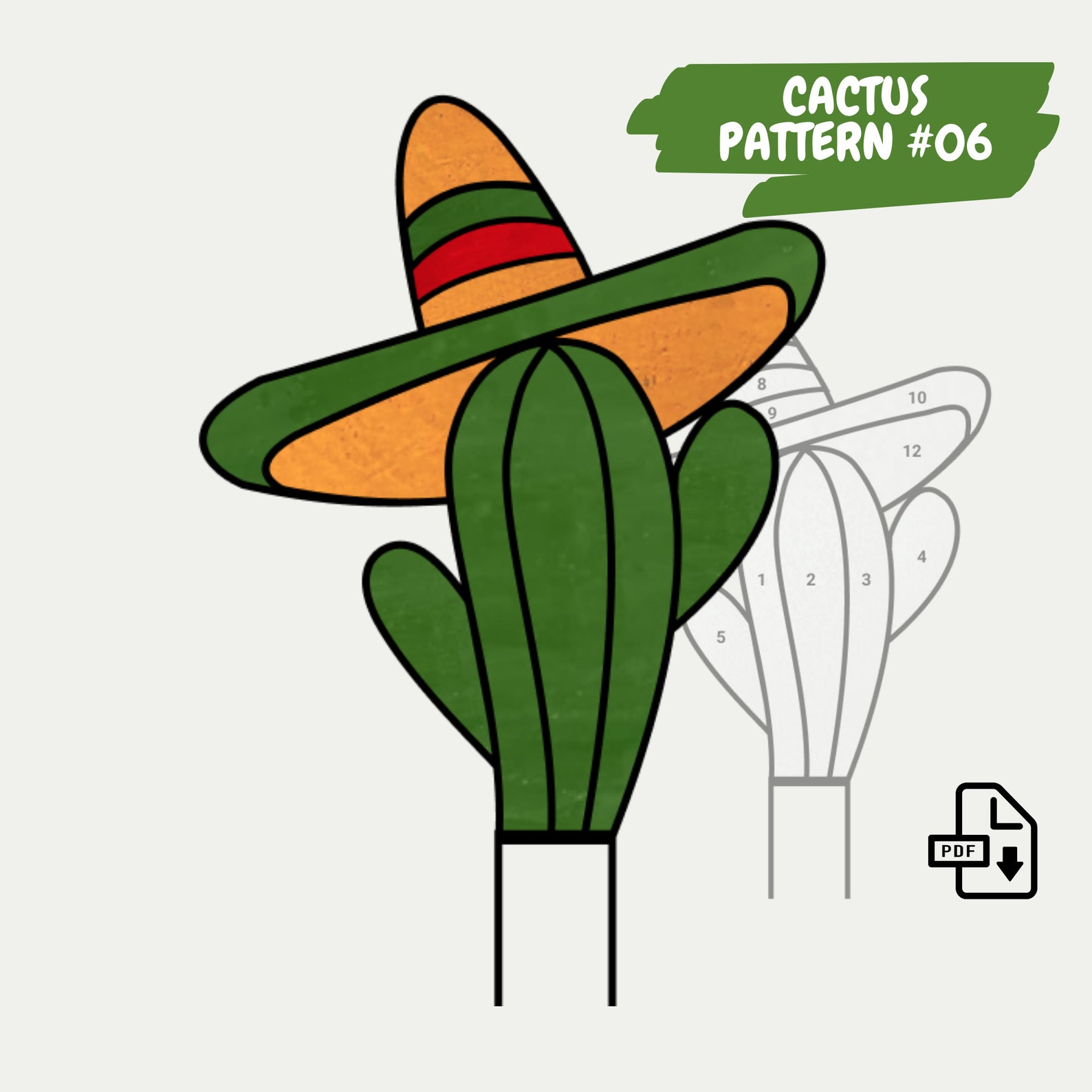 Cactus Stained Glass Pattern to Download Digital PDF - Etsy