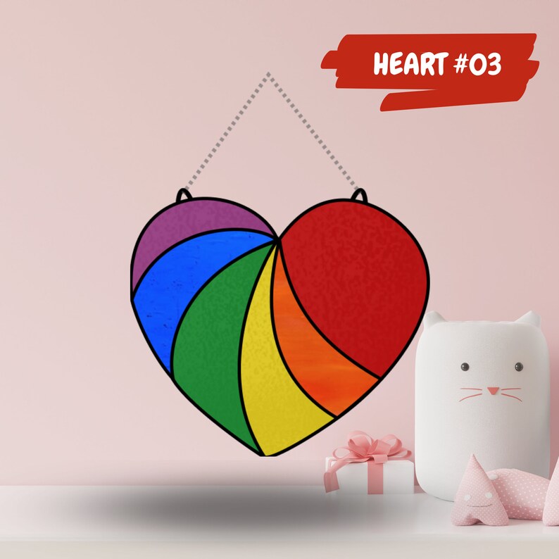 Rainbow Heart Stained Glass Patterns for Valentines Day - Etsy